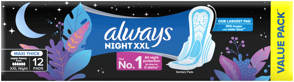 Always Super Heavy Flow Night XXL Maxi Thick Sanitary Pad...
