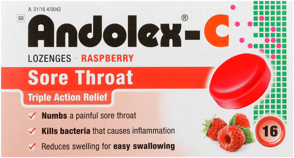 Andolex-c Andolex-C Raspberry Sore Throat Lozenges 16pk