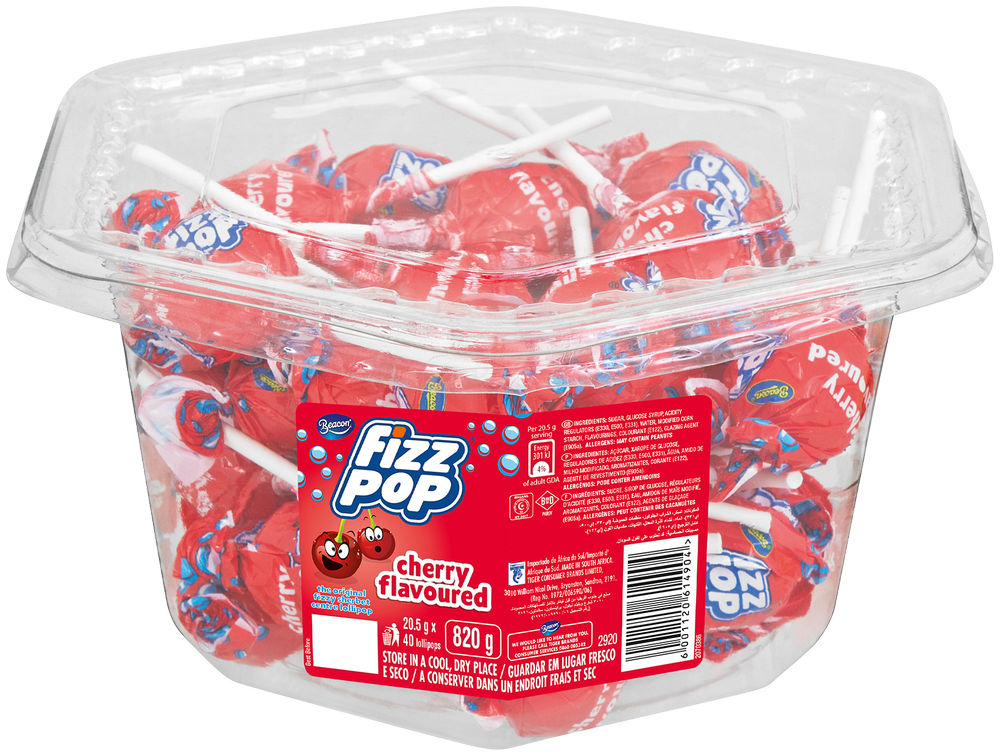 Beacon Fizz Pop Cherry Flavoured Lollipop 40s
