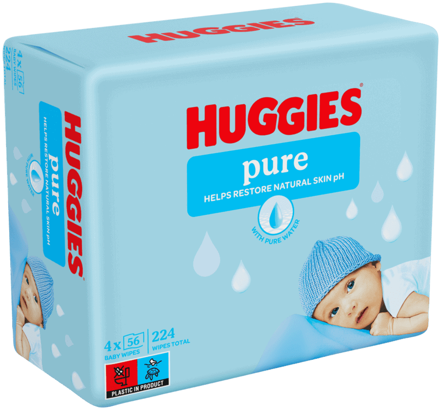 Huggies Pure Baby Wipes 4 x 56pk